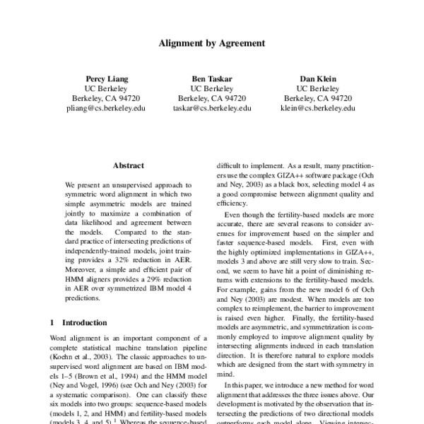Alignment by Agreement - ACL Anthology