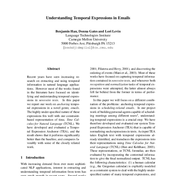 Understanding Temporal Expressions in Emails - ACL Anthology