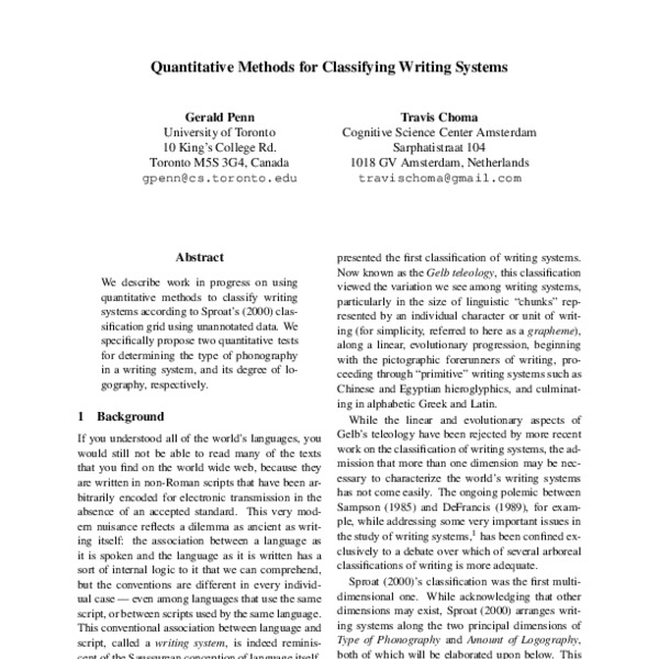 Quantitative Methods for Classifying Writing Systems - ACL Anthology