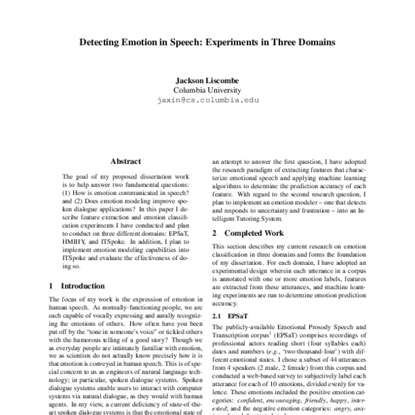 Detecting Emotion in Speech: Experiments in Three Domains - ACL Anthology