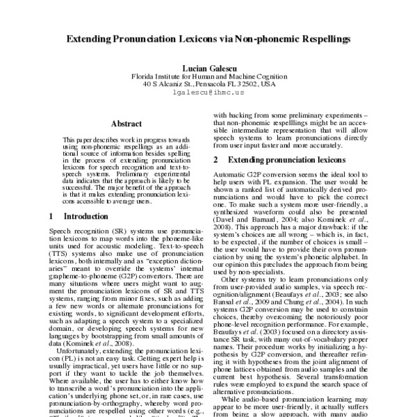 Extending Pronunciation Lexicons via Non-phonemic Respellings - ACL ...