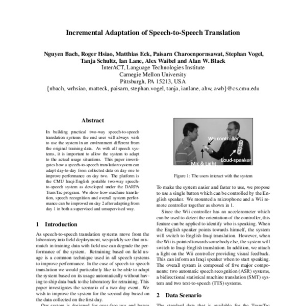 Incremental Adaptation of Speech-to-Speech Translation - ACL Anthology