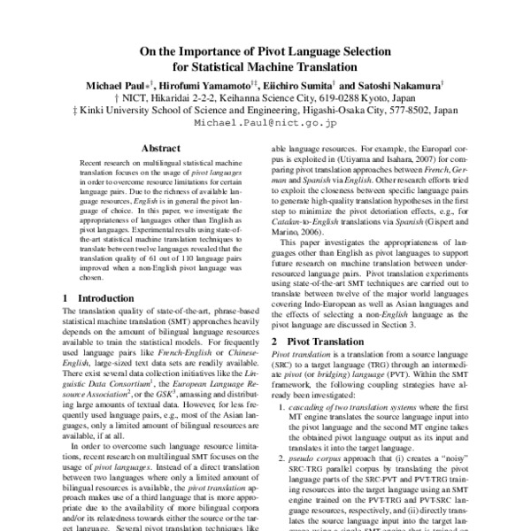 On the Importance of Pivot Language Selection for Statistical Machine ...