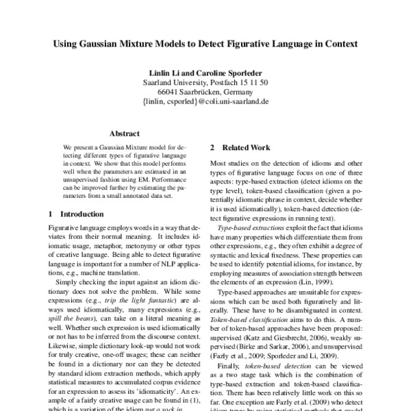 Using Gaussian Mixture Models to Detect Figurative Language in Context - ACL Anthology