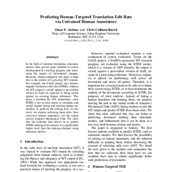 Predicting Human-Targeted Translation Edit Rate via Untrained Human ...