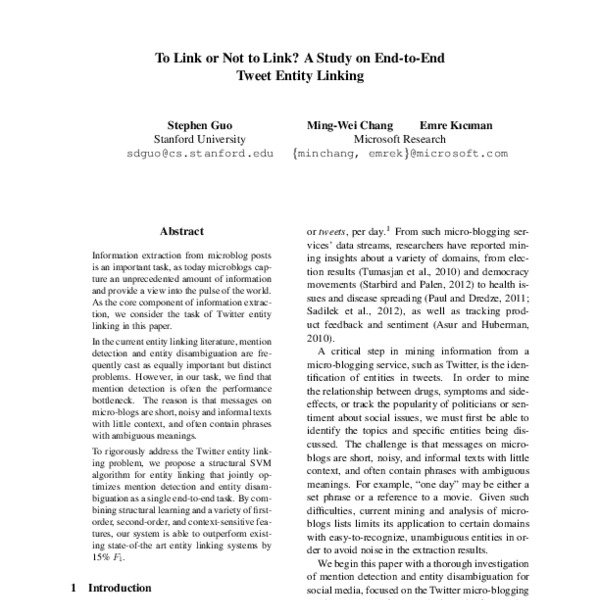 To Link or Not to Link? A Study on End-to-End Tweet Entity Linking ...