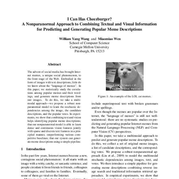 I Can Has Cheezburger A Nonparanormal Approach To Combining Textual And Visual Information For
