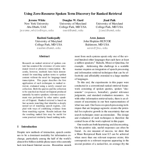 Using Zero-Resource Spoken Term Discovery for Ranked Retrieval - ACL ...