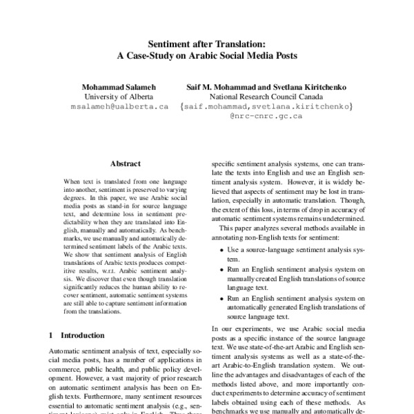 Sentiment after Translation: A Case-Study on Arabic Social Media Posts ...