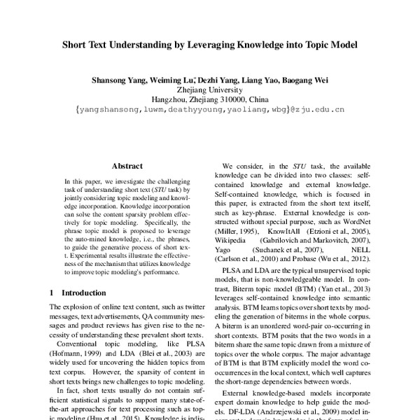 Short Text Understanding by Leveraging Knowledge into Topic Model - ACL Anthology