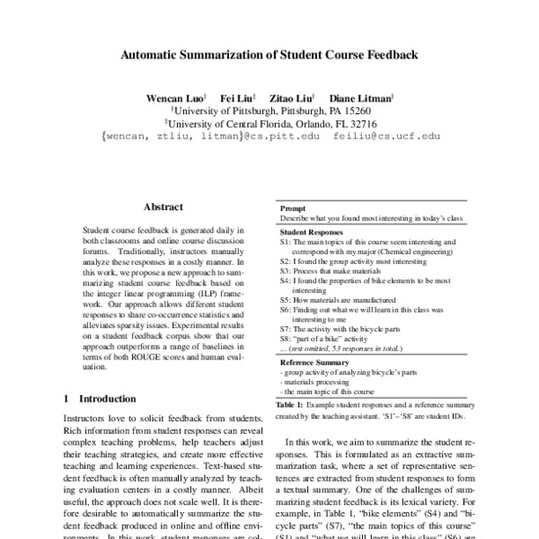 Automatic Summarization of Student Course Feedback - ACL Anthology