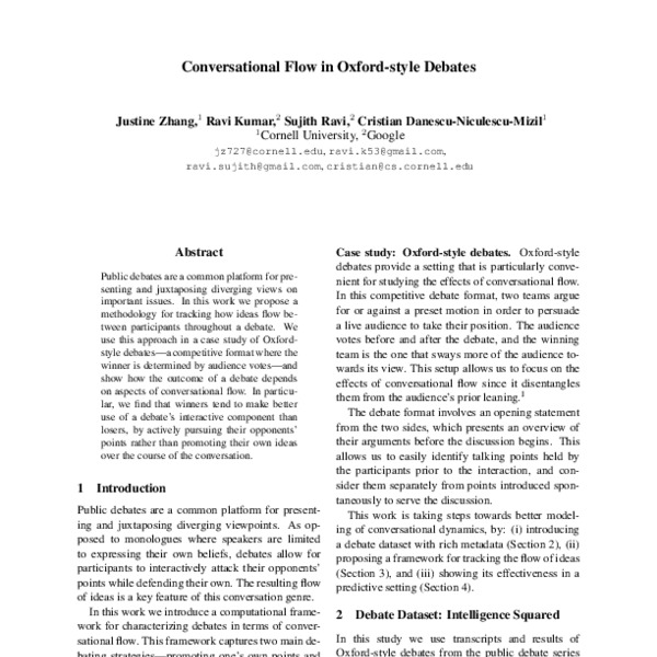 Conversational Flow in Oxford-style Debates - ACL Anthology