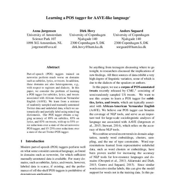 Learning A Pos Tagger For Aave Like Language Acl Anthology