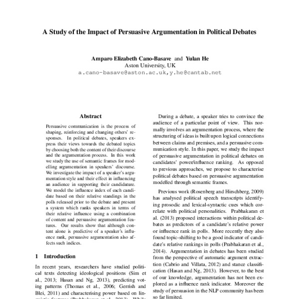 A Study of the Impact of Persuasive Argumentation in Political Debates ...