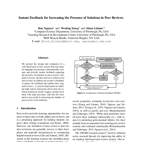 Instant Feedback for Increasing the Presence of Solutions in Peer ...