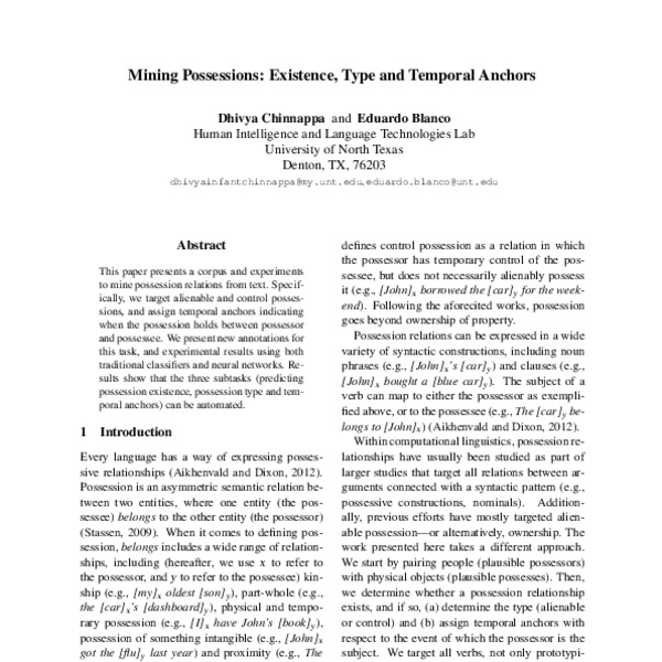 Mining Possessions: Existence, Type and Temporal Anchors - ACL Anthology