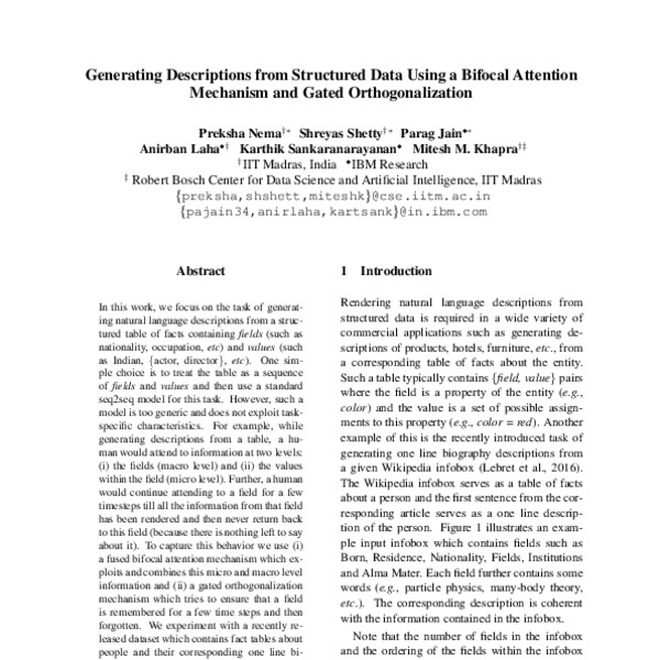 Generating Descriptions from Structured Data Using a Bifocal Attention Mechanism and Gated ...