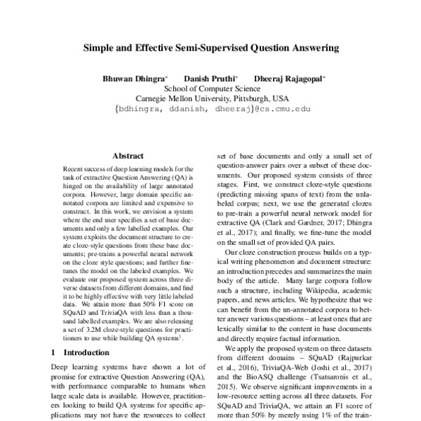 Simple and Effective Semi-Supervised Question Answering - ACL Anthology