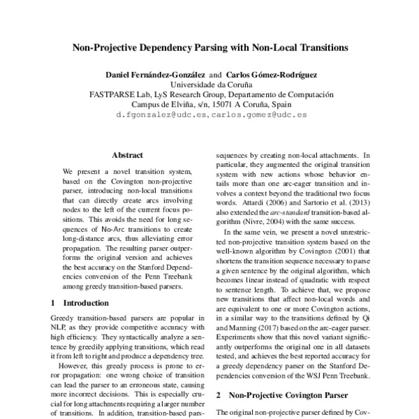Non-Projective Dependency Parsing with Non-Local Transitions - ACL Anthology