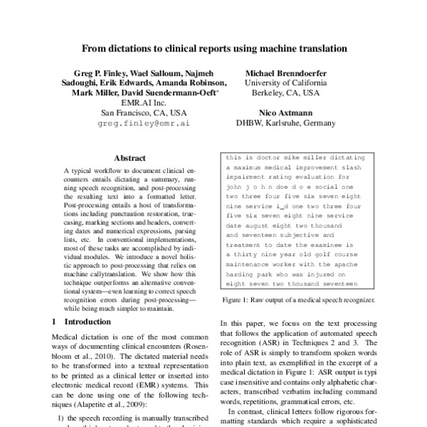 From dictations to clinical reports using machine translation - ACL ...