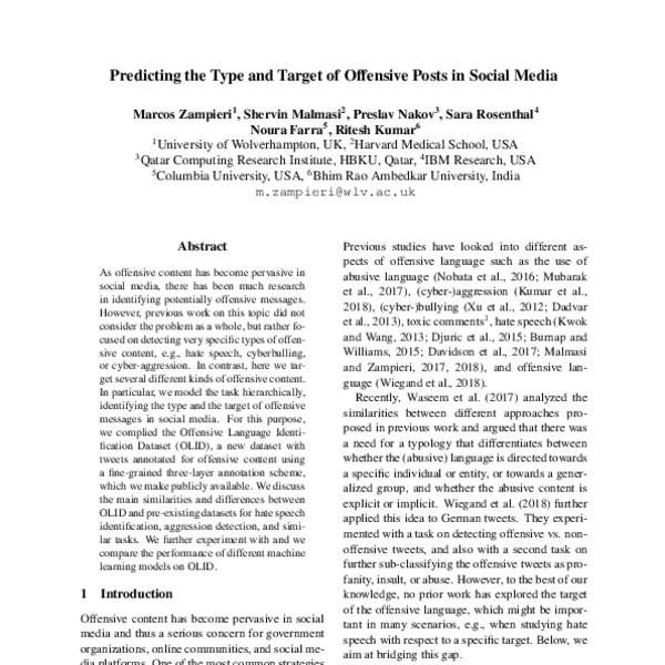 Predicting the Type and Target of Offensive Posts in Social Media - ACL ...