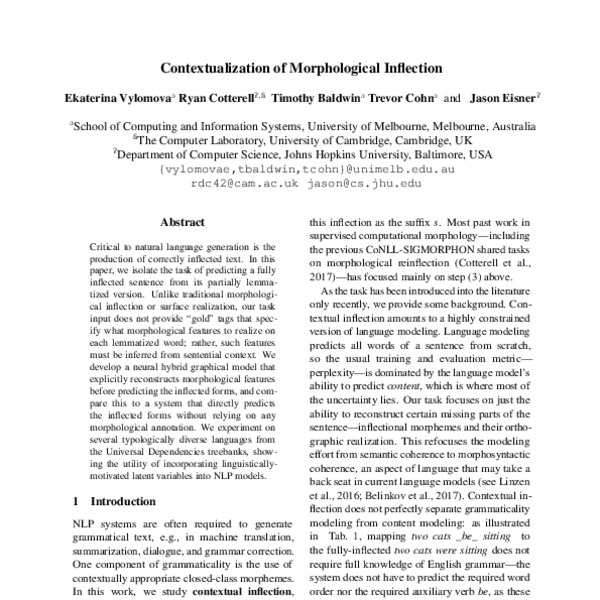 Contextualization of Morphological Inflection - ACL Anthology