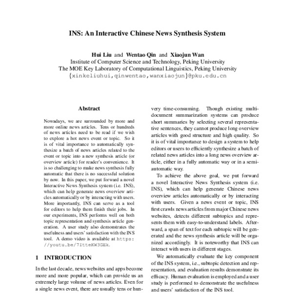 INS: An Interactive Chinese News Synthesis System - ACL Anthology