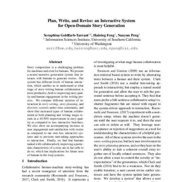 Plan, Write, and Revise: an Interactive System for Open-Domain Story ...
