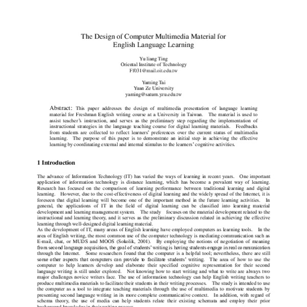 The Design of Computer Multimedia Material for English Language ...