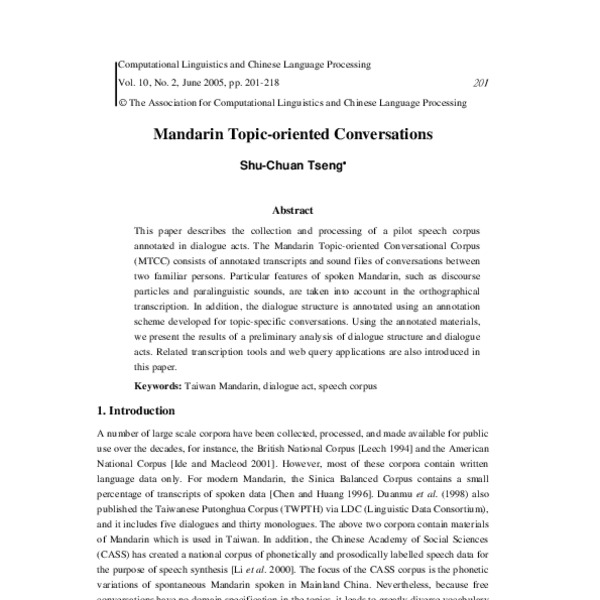 Mandarin Topic-oriented Conversations - ACL Anthology