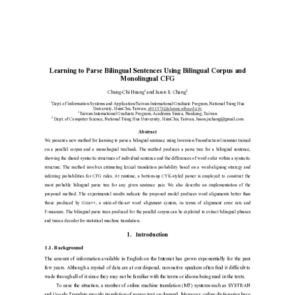 Learning to Parse Bilingual Sentences Using Bilingual Corpus and Monolingual CFG - ACL Anthology