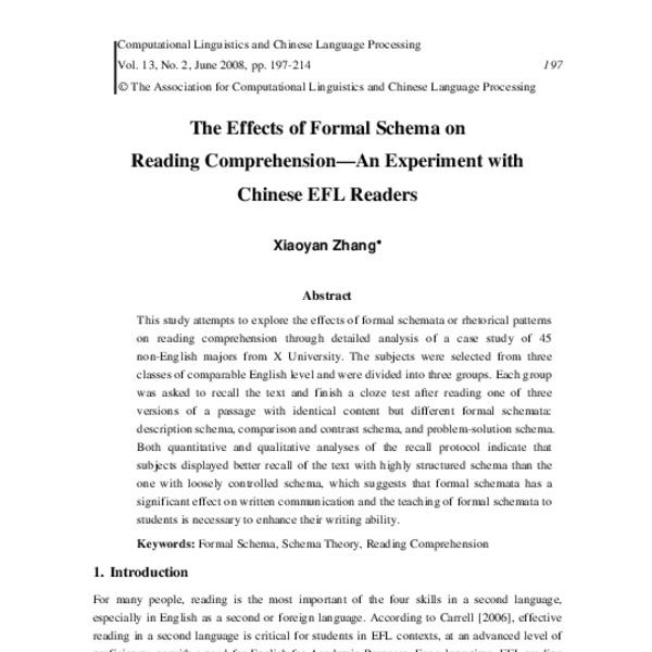 The Effects of Formal Schema on Reading Comprehension — An Experiment ...
