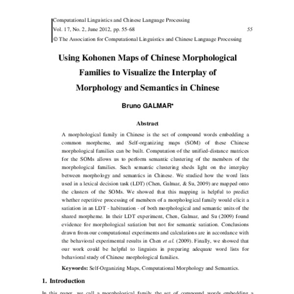 Using Kohonen Maps of Chinese Morphological Families to Visualize the ...