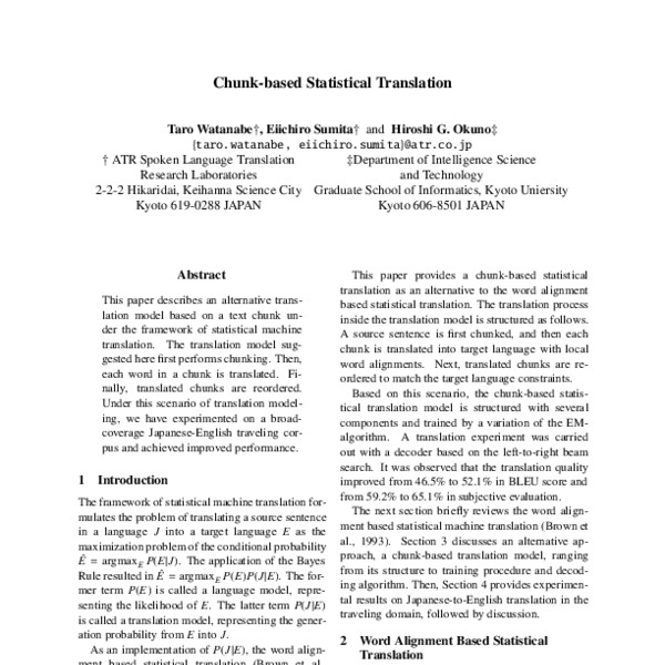 Chunk Based Statistical Translation Acl Anthology