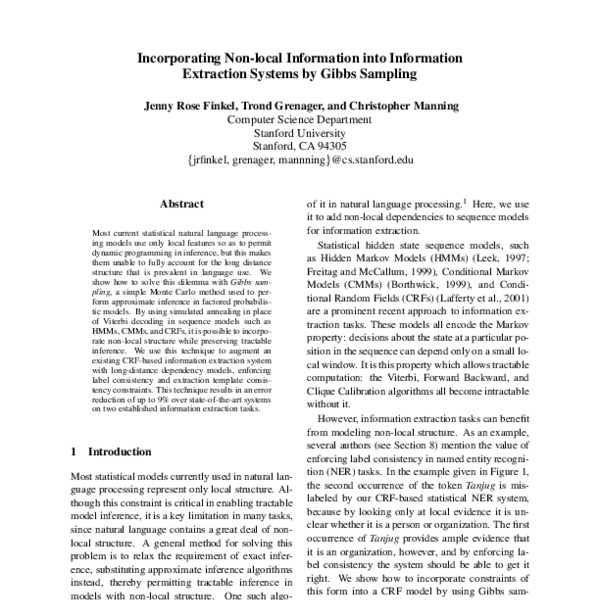 Incorporating Non-local Information into Information Extraction Systems ...