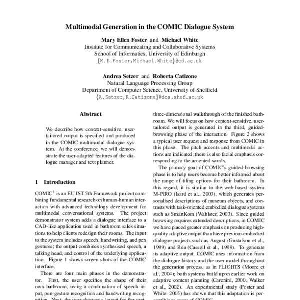 Multimodal Generation in the COMIC Dialogue System - ACL Anthology