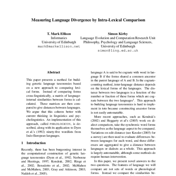 Measuring Language Divergence by Intra-Lexical Comparison - ACL Anthology
