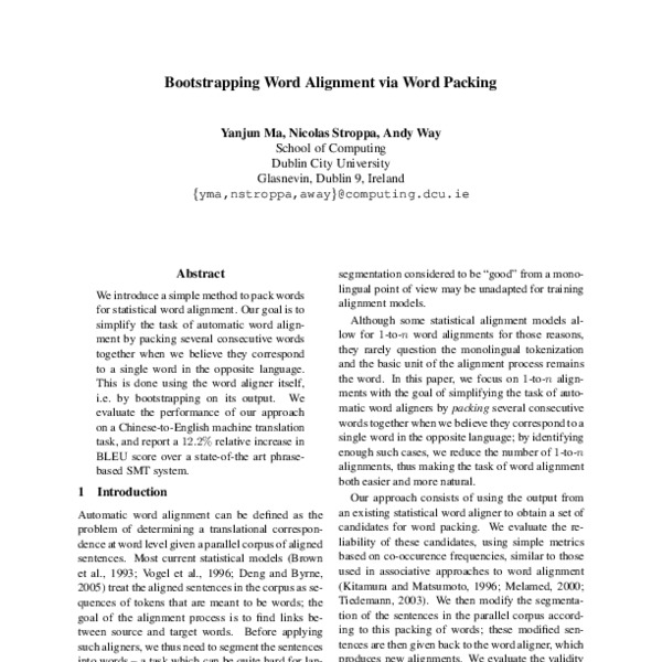 Bootstrapping Word Alignment Via Word Packing Acl Anthology