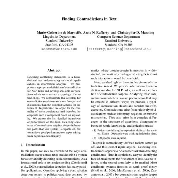 Finding Contradictions in Text - ACL Anthology
