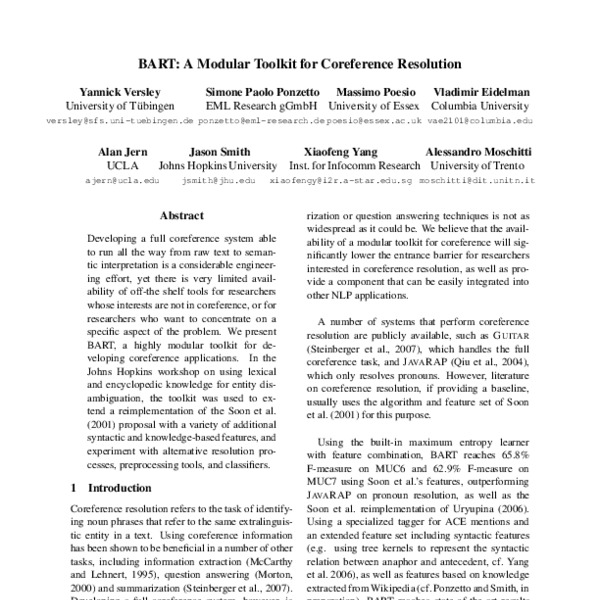 BART: A Modular Toolkit for Coreference Resolution - ACL Anthology