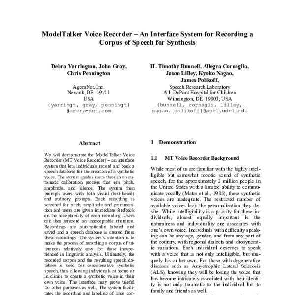 ModelTalker Voice Recorder—An Interface System for Recording a Corpus ...