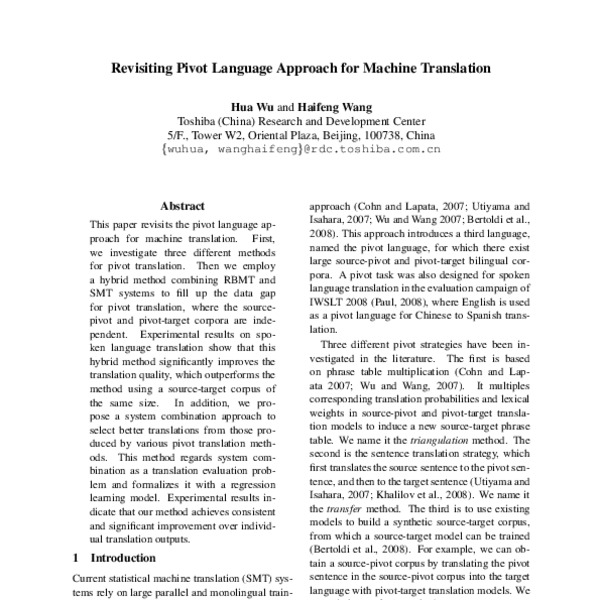 Revisiting Pivot Language Approach for Machine Translation - ACL Anthology