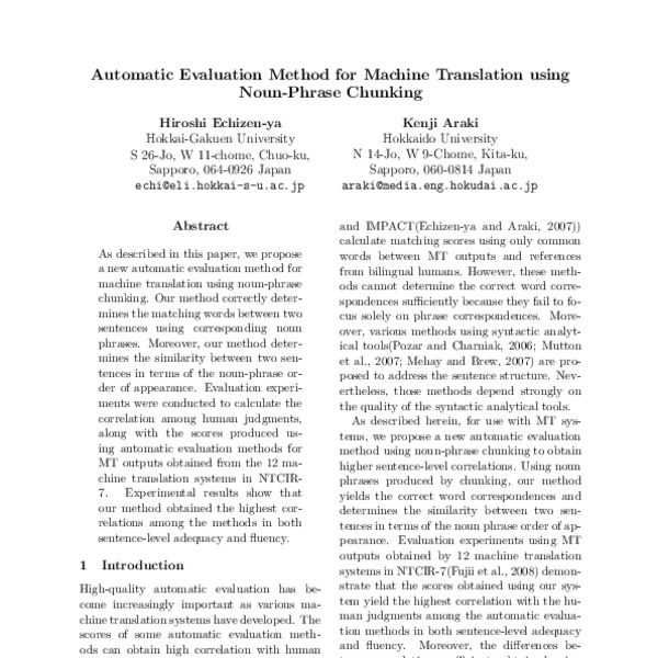 Automatic Evaluation Method for Machine Translation Using Noun-Phrase ...