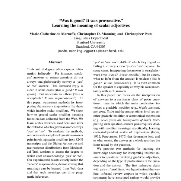 “Was It Good? It Was Provocative.” Learning the Meaning of Scalar ...