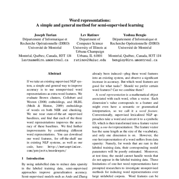 Word Representations: A Simple and General Method for Semi-Supervised Learning - ACL Anthology
