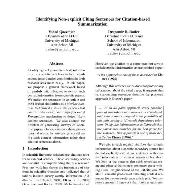 Identifying Non-Explicit Citing Sentences for Citation-Based ...
