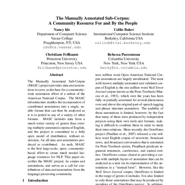 The Manually Annotated Sub-Corpus: A Community Resource for and by the ...