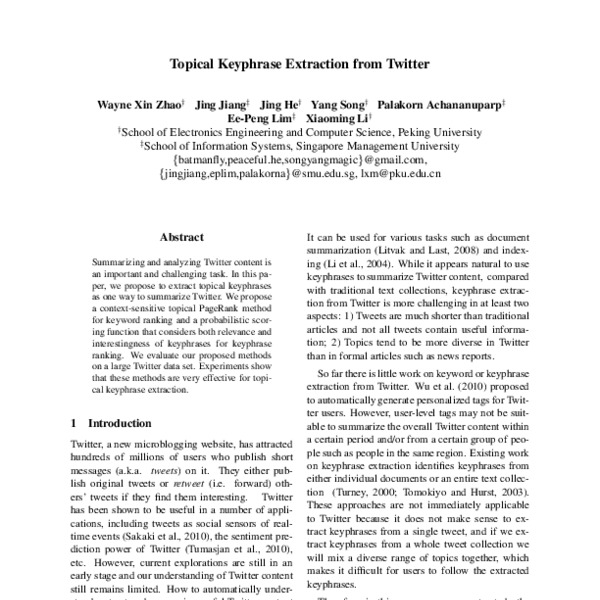 Topical Keyphrase Extraction From Twitter Acl Anthology