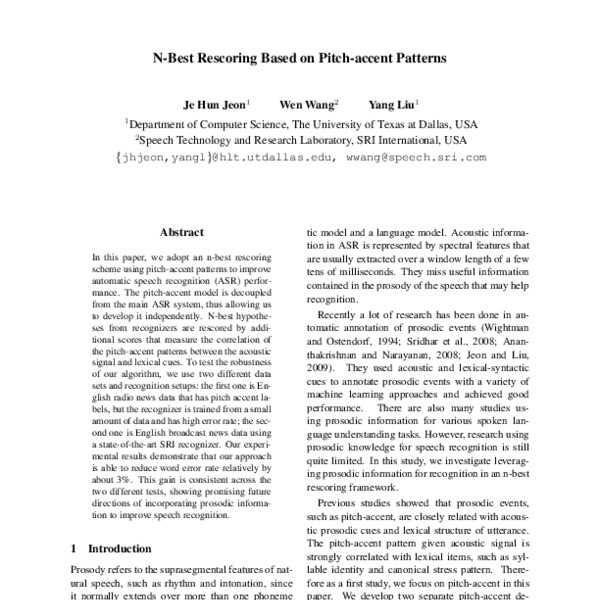 N-Best Rescoring Based on Pitch-accent Patterns - ACL Anthology