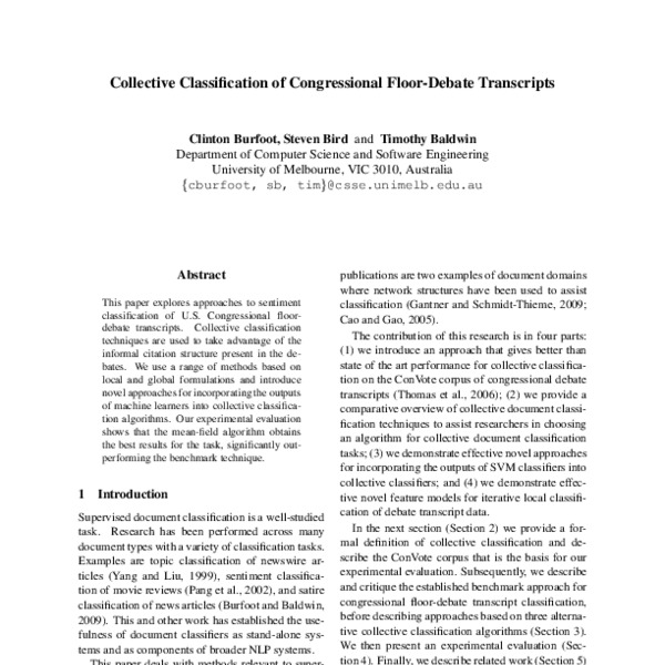 Collective Classification of Congressional Floor-Debate Transcripts ...